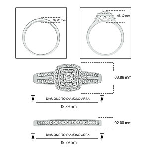 Cali Trove, 1/3cttw Diamond Square Halo Engagement Ring with Matching Diamond Wedding Band for Women in 925 Sterling Silver, Women's Silver Square Wedding Ring Set with Halo and Diamond Accented