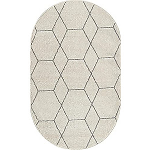 Unique Loom Trellis Frieze Collection Area Rug - Geometric (3' x 5' Oval, Ivory/ Gray)
