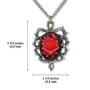 Gothic Red Rose Cameo In Thorns Pendant Necklace