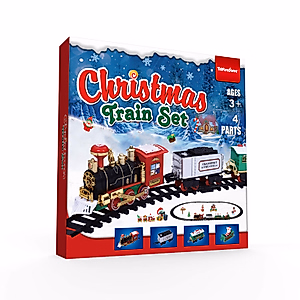 Toyvian Christmas Railway Train Set with 47.2" Railway Track & 4 Cars Lights and Sounds Railway,Battery Operated Locomotive Engine Play Set Electronic Toys Gift for Kids