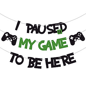 Purp Pie I Paused My Game To Be Here Banner Glitter Gamer Theme Party Decoration Sign Kids Children Boys Video Game Birthday Parties Supplies