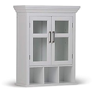 SIMPLIHOME Avington 30 inch H x 23.6 inch W Two Door Wall Bath Cabinet with Cubbies in Pure White with Storage Compartment and 2 shelves, for the Bathroom, Contemporary