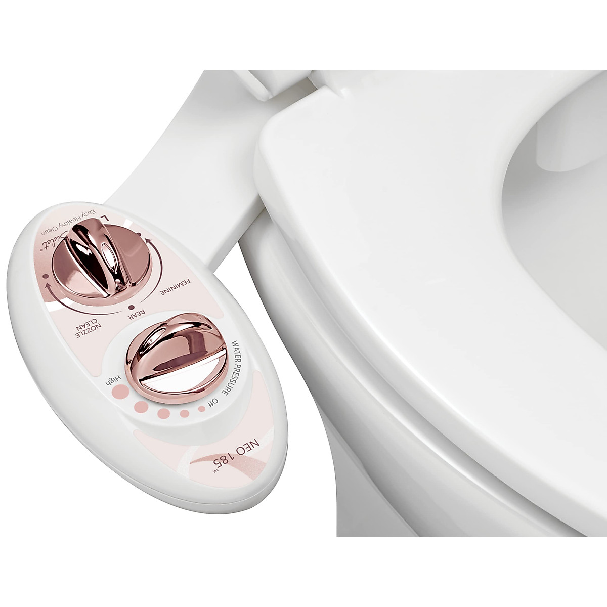 LUXE Bidet NEO 185 - Self-Cleaning, Dual Nozzle, Non-Electric Bidet Attachment for Toilet Seat, Adjustable Water Pressure, Rear and Feminine Wash (Rose Gold)