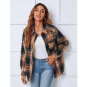 Blooming Jelly Womens Long Sleeve Shirts Flannel Plaid Tops 2023 Button Down Casual Fall Outfits Shacket(Large, Plaid)