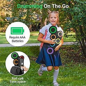 ROCKSOCKI Electric Drum Set, 7-Pad Kids Electronic Drum Set with Headphone Included, Roll-up Drum Practice Pad, Great Holiday Xmas Birthday Gift for Kids