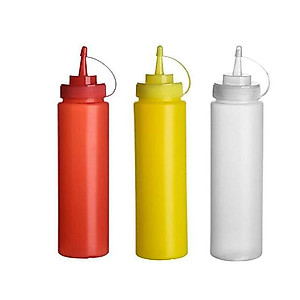 VASANA 3PCS 12oz/360ML Empty Refill Plastic Squeeze Sauce Condiment Bottles Mustard Storage Jar Pot Ketchup Vinegar Cream Honey Salad Dressing Bottle with Twist on Cap Lids for Home Kitchen Use