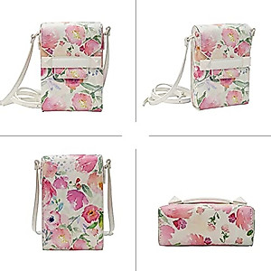 DE'EMILIA CONCEPT Small Crossbody Cell Phone Purse for Women, Watercolor Mini Messenger Shoulder Handbag Wallet with Credit Card Slots (Offwhite)