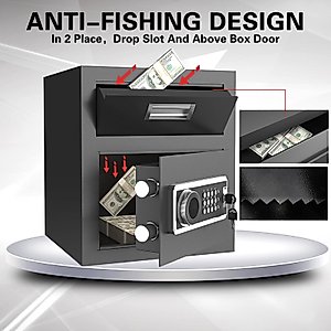 2 Cub Security Business Safe and Lock Box with Digital Keypad,Drop Slot Safes with Front Load Drop Box for Money and Mail,Business