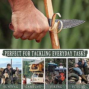 AUBEY Damascus Folding Pocket Knife Handmade with Clip for Men, Damascus Hunting Knife EDC Knife with Liner Lock for Outdoor Survival Camping Collection, Wooden Handle