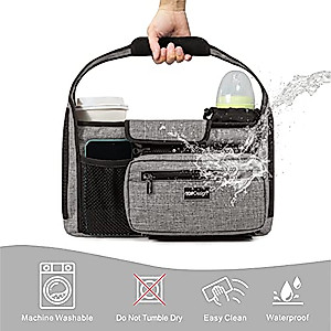 TOPDesign Universal Baby Stroller Organizer, Stroller Caddy with Heightened Insulated Cup Holders & Non-Slip Secure Hooks Accessories, Fits Most Strollers, Machine Washable (Grey)