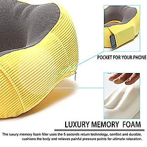 Travel Pillow Memory Foam with 360-Degree Head Support Comfortable Neck Pillow with Storage Bag Lightweight Traveling Pillow for Airplane, Car, Train, Bus and Home Use (Yellow)