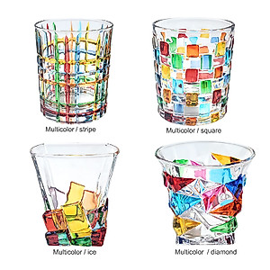 RXMORI 2PCS Colorful Drinking Glasses,Hand Painted Crystal Whiskey Glasses,Colorful Water Glasses Cocktail Glasses,Crystal Glass Whiskey Glass Juice Water Glass