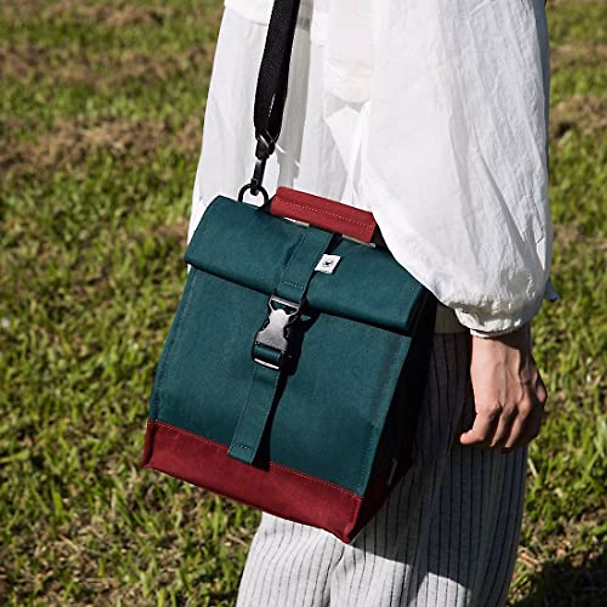 SUNNY BIRD Insulated Lunch Bag Rolltop Lunch Box Tote Lunchbox Bag for Women, Men, Adults and Teens (Green)