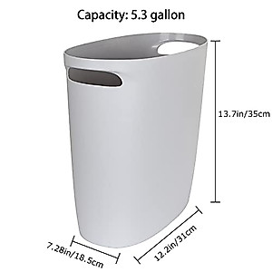 3 Pack Slim Plastic Small Trash Can Wastebasket, 20 Liter / 5.3 Gallon, Small Garbage Can, Garbage Container Bin with Handles for Bathroom, Kitchen, Home Office, Dorm, Kids Room, Gray