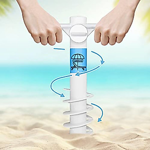 AMMSUN Beach Umbrella Sand Anchor Heavy Duty, Outdoor Umbrella Base with 5 Spiral Screw, Universa & One Size Fits All Beach Umbrella, Safe Umbrella Holder Stand Ideal for Strong Winds White