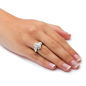 PalmBeach Platinum-plated Sterling Silver Marquise Cut Cubic Zirconia Bypass Engagement Ring Sizes 6-10 Size 7