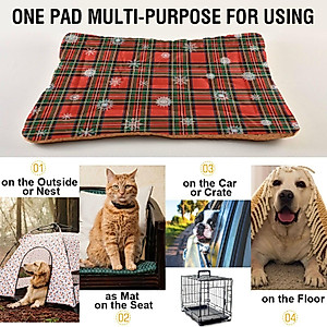 YETTASBIN Christmas Snowflake Plaid Crate Pet Bed, Portable Washable Dog Cat Mat, Soft Comfortable Pet Mattress with Non-Slip Bottom for Dogs Cats Sleeping, 24 x 18 Inch