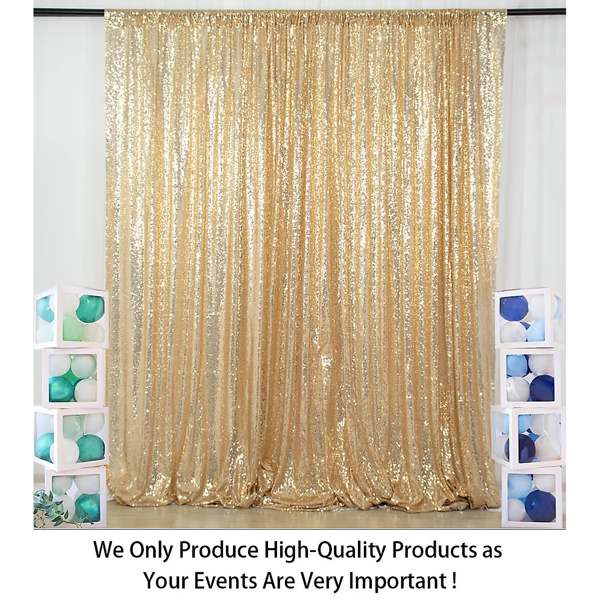 ShinyBeauty Sequin Backdrop 7ftx7ft Light Gold Sequin Fabric Backdrop Drapes Sparkle Backdrop for Photoshoot Glitter Backdrop for Parties Happy Birthday Backdrop