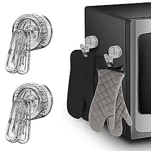 NHO Ovent Mitt Hanger - Twist Lock Suction Clips for Kitchen Stove Gloves - Hooks for Door - Towels Holder for Bathroom - Hanging Stuff for Cabinet Fridge Refrigerator - Grey