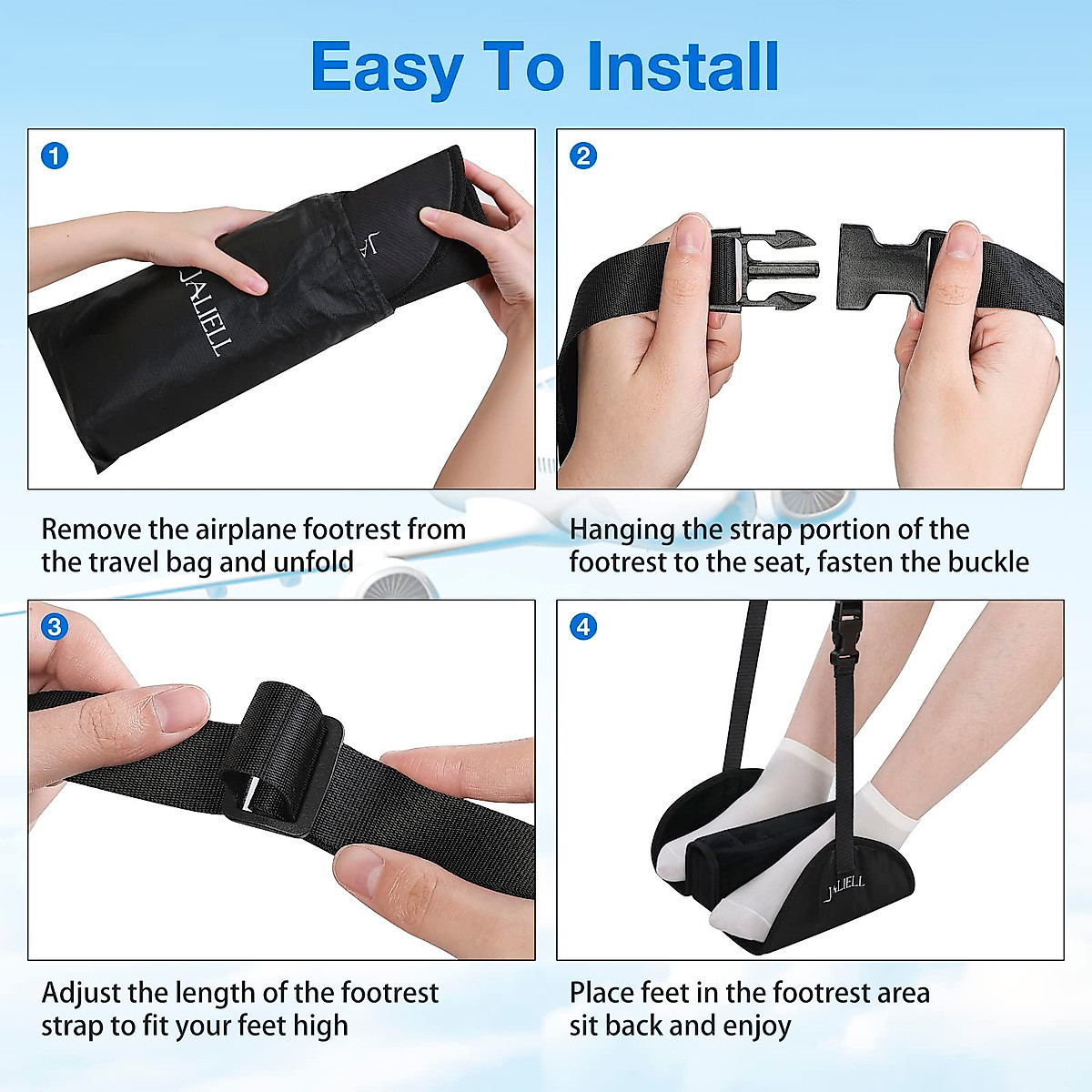 Upgrade Airplane Footrest - JALIELL 2 in 1 Adjustable Foot Hammock with Comfortable Base (Memory Foam), Portable Airplane Travel Accessories to Relax Your Feet, Reduce Swelling and Soreness