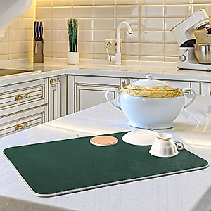 Qilmy Hunter Green Dish Drying Mats Tableware Absorption Water Mat Home Decor Drying Pad for Kitchen Countertop, 18 X 24 Inch