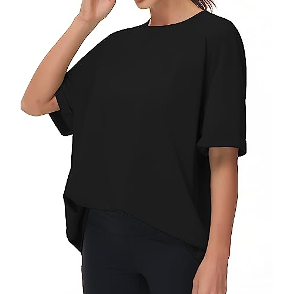 THE GYM PEOPLE Women's Casual Oversized T-Shirts Summer Crewneck Short Sleeve Workout Basic Tee Tops Black