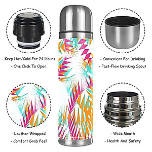 Stainless Steel Leather Vacuum Insulated Mug Abstract Texture Thermos Water Bottle for Hot and Cold Drinks Kids Adults 16 Oz