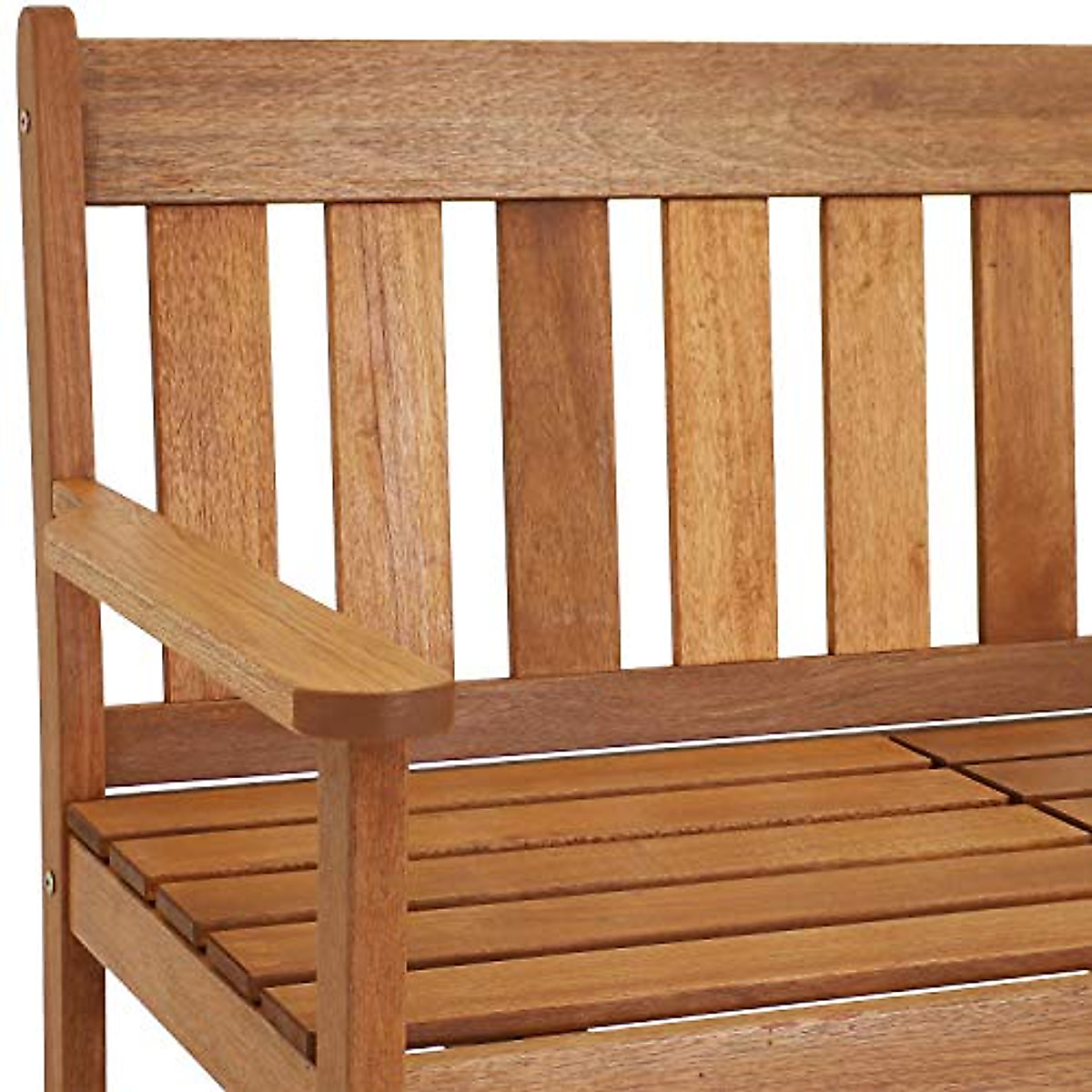 Sunnydaze Meranti Wood Outdoor Bench with Teak Oil Finish and Built-in Pop-Up Table - Comfortable Patio Seating for 2 Adults - Modern Occasional Bench - Decorative Porch Furniture - 60-Inch