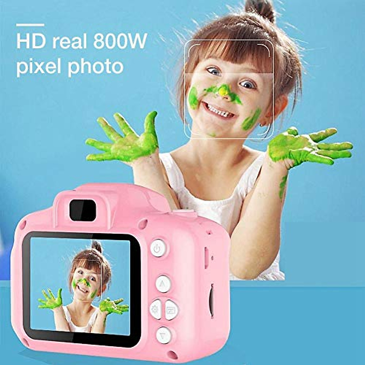 Vklopdsh 2 Inch HD Screen Chargable Digital Mini Camera Kids Cute Camera Toys Outdoor Photography Props for Child Birthday Gift (Blue)