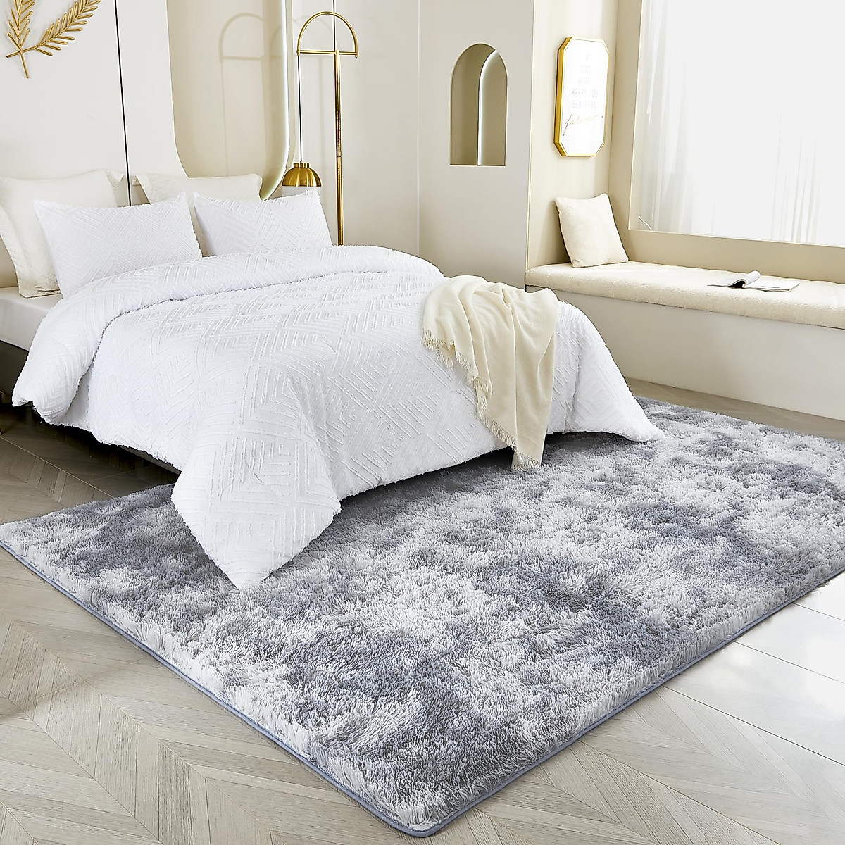 annadaif 4x6 Fluffy Area Rug for Living Room, Light Grey Fuzzy Area Rugs for Bedroom, Plush Shaggy Bedside Rug, Non-Skid Soft Carpet for Indoor Home, Nursery and Living Room Decor