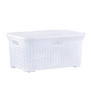 Superio Wicker Style Laundry Basket with Cutout Handles 50 Liter White Easy Storage Dirty Clothes in Washroom, Bathroom, or Bedroom