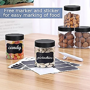 OUSHINAN 36PCS 8OZ Plastic Jars with Screw On Lids, Pen and Labels Refillable Empty Round Slime Cosmetics Containers for Storing Dry Food, Makeup, Slime, Honey Jam, Cream, Butter, Lotion (Black)
