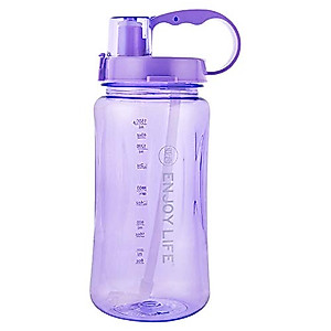 GTI 64 oz Water Bottle with Straw, Half Gallon Wide Mouth Portable Large Plastic Bottle Leak Proof Sports Cup 2L Big Travel Mugs with Scale Strap