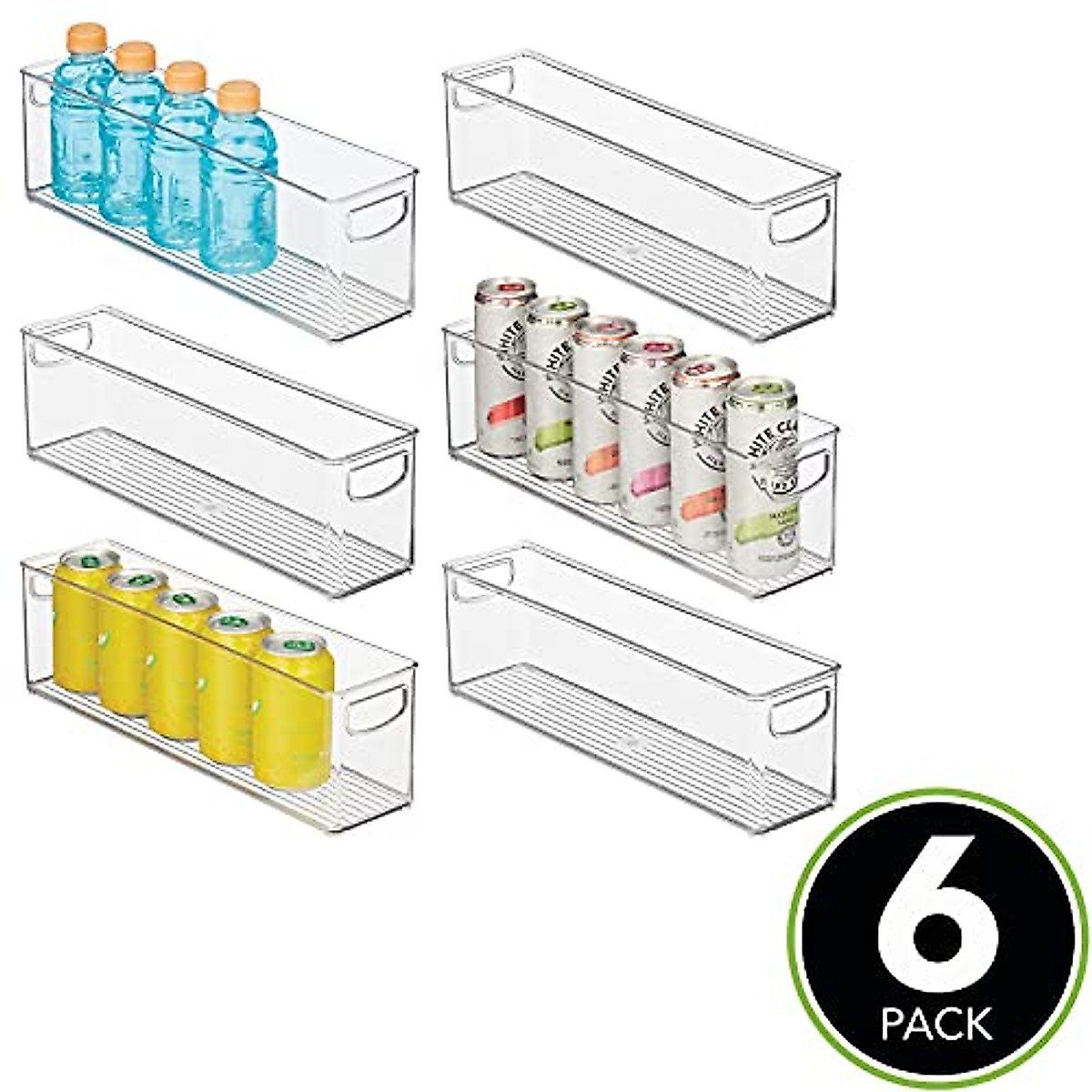 mDesign Plastic Kitchen Organizer - Storage Holder Bin with Handles for Pantry, Cupboard, Cabinet, Fridge/Freezer, Shelves, and Counter - Holds Canned Food, Snacks - Ligne Collection - 6 Pack - Clear