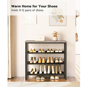 HOOBRO Shoe Rack, 4 Tier Shoe Storage Organizer with 3 Oxford Fabric Shelves and Top Panel, Holds 12-16 Pairs of Shoes for Entryway and Closet, Industrial, Greige BG47XJ01G1