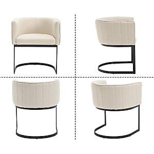 Kmax Linen Fabric Dining Chairs Set of 4 Modern Barrel Arm Chairs with Metal Frame Upholstered Kitchen Chairs for Living Room, Dining Room, Hotel, Beige