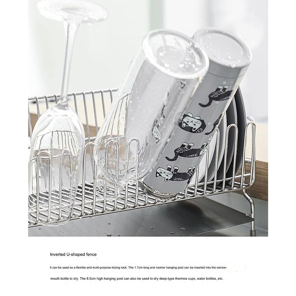 Dish Drying Rack 304 Stainless Steel Dish Rack with Drainboard Drainage, Utensil Holder for Various Kitchenware,Comes with chopstick holder Multifunctional Dish Rack for Kitchen Counter,Cup Holder,(St