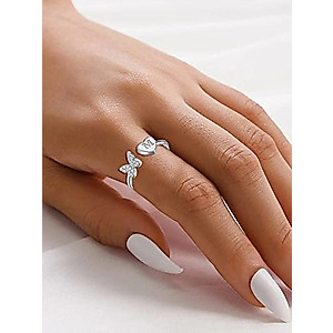Sora Tuki S Initial Ring for Women Silver Letter Ring Adjustable Rings Butterfly Heart Initial Rings for Women Dainty Stackable Rings Cute Silver Rings
