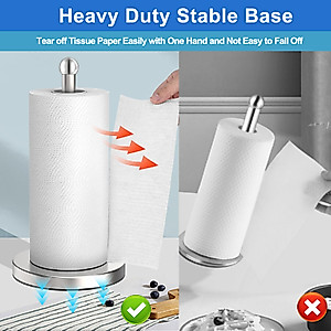DAWNER Paper Towel Holder for Countertop, Easy One-Handed Tear, Stainless Steel, Weighted Base with Suction Cups, Non-Slip Paper Towel Stand for Kitchen, Bathroom, Brushed Nickel