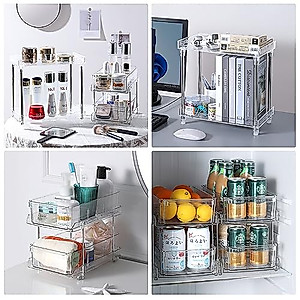 Pomeat 3 Set 2 Tier Clear Bathroom Cabinet Organizer with Dividers, Pull Out Bathroom Organizer Under Sink Organizers and Storage, Multi-Purpose for Kitchen Pantry Medicine Cabinet Organizer