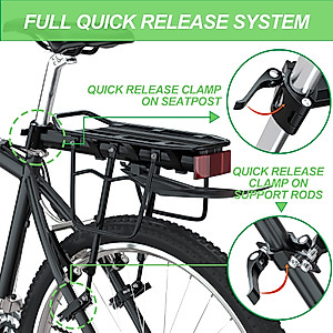 Bike Cargo Rack w/Fender & Bungee Cargo Net & Reflective Logo,Quick Release Mountain Road Bicycle Rear Racks,Universal Adjustable Bike Luggage Touring Carrier Rack,Large Capacity Bike Pannier Rack
