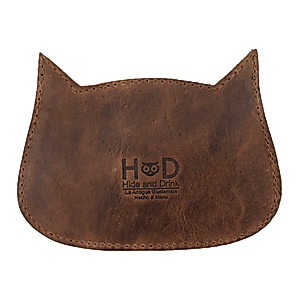 Hide & Drink, Cat-Shaped Wallet, Coin Pouch, Money Holder, Travel Accessory, Full Grain Leather, Handmade, Bourbon Brown