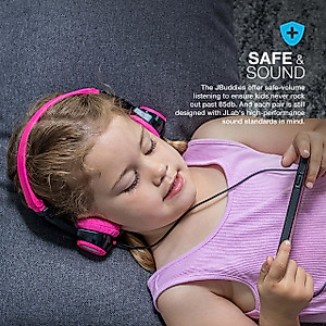 JLab JBuddies Folding Kids Wired Headphones, Toddler Headphones, Noise Isolation, Kids Safe |Volume Limiting Headphones, Headphones for Children Black/Pink