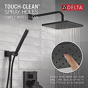 Delta Faucet Modern Raincan 2-Setting Square Shower System Including Rain Shower Head and Handheld Spray Black, Rainfall Shower System Brushed Black, Shower Valve Trim Kit, Matte Black 342701-BL
