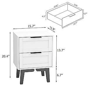 TaoHFE Modern White Nightstand Set 2 with Drawer Mid Century 22 Inch Bed Side Table Bedroom White Night Stand Set of 2 Bedside Table Set 2 White 2 Drawer Nightstand Table for Bed Room(2, White)