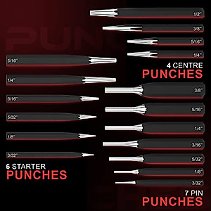 ABN Cold Chisel Set Automotive Punch Tool Kit – 29-Piece Punch Chisel Set – Pin Punch Set, Center Punch Set, & More