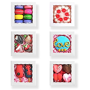 SLShePack 50 Pack Bakery Boxes 5x5x2 Inches Chocolate Covered Strawberries Boxes for 4 Mini Cake Boxes Cookies Macaron Boxes Pie Boxes Browines boxes