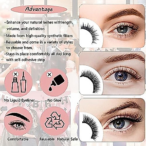 Self Adhesive Eyelashes, 4 Pairs False Eyelashes Natural Look,Reusable Adhesive Eyelashes,Self Adhesive Eyelashes Reusable Self Sticking,Waterproof No Glue Eyelashes, False Lashes for Women Gift