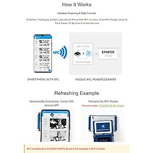 Waveshare 2.7inch Passive NFC-Powered E-Paper Module No Battery Wireless Powering & Data Transfer Provides Android APP Black and White Display