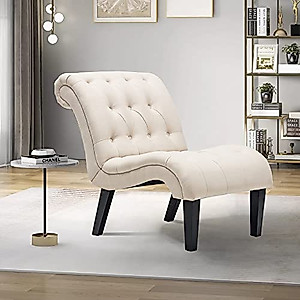 Haobo Home Armless Accent Chair Button Tufted Slipper Chair Side Chair for Dining Room Living Room Bedroom Funiture